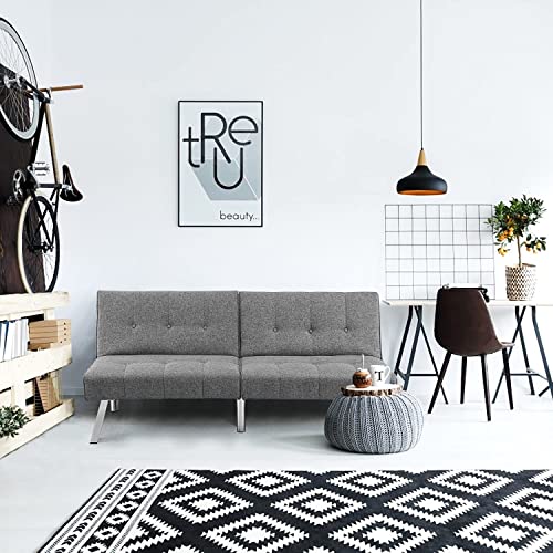 HOMEFLA Sofa Bed, Convertible Sofa with Sturdy Frame, Adjustable Sleeper Sofa for Living Room, Bedroom, Lounge, Dorm or Office Reception Room, 36" D x 65" W x 32" H, Grey