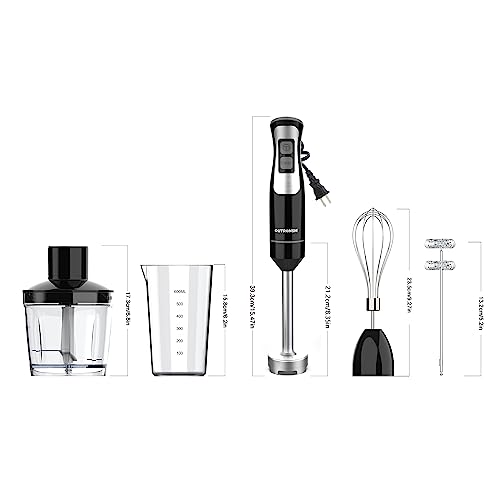 Immersion Blender Handheld, Hand Blender with 500ml Food Chopper, 600ml Container, Milk Frother, Egg Whisk, Puree Infant Food, Smoothies, Sauces and Soups β Black