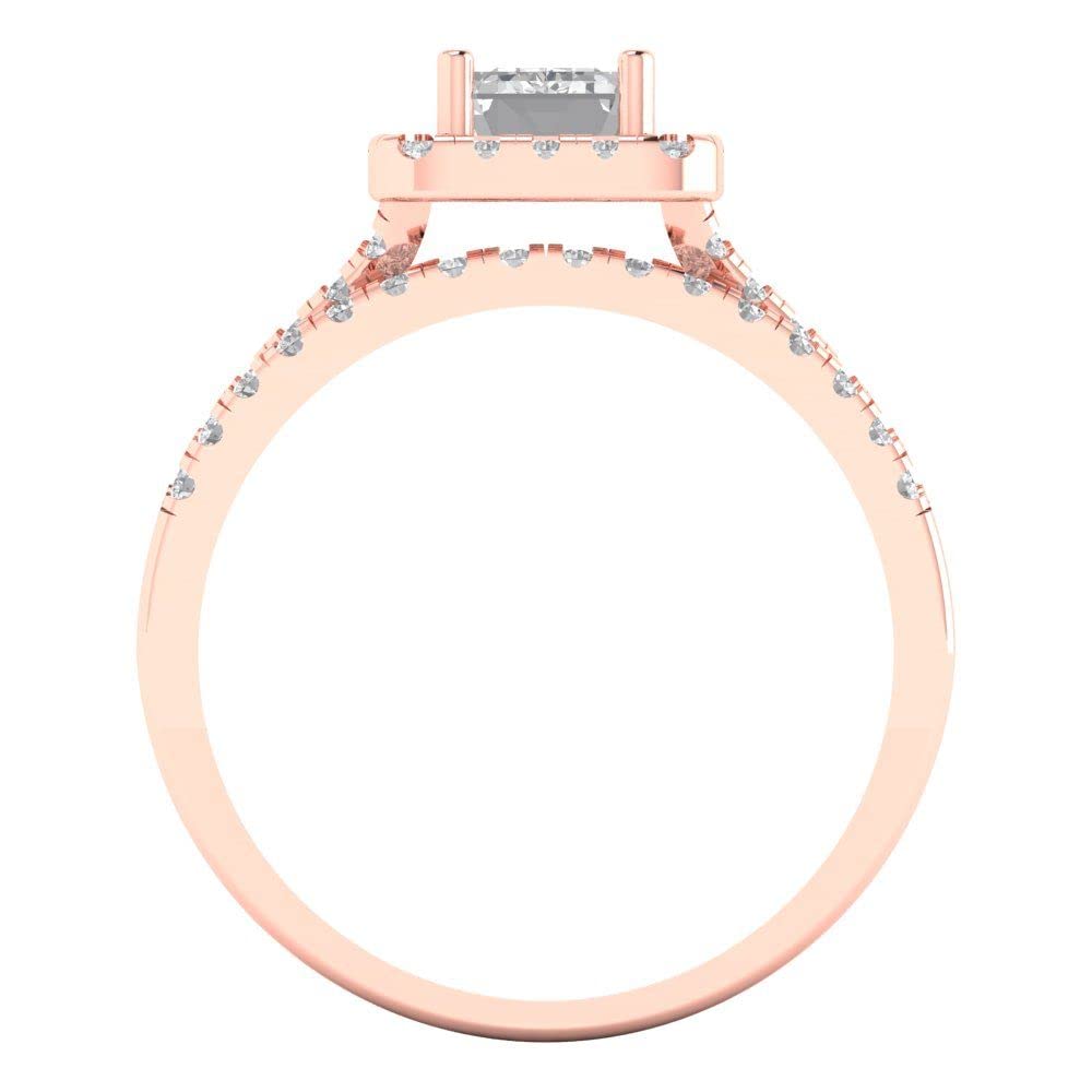 Clara Pucci 1.57 ct Emerald Cut Clear Simulated Diamond 14k Rose Gold Halo Solitaire W/Accents Wedding Engagement Promise Ring size 8