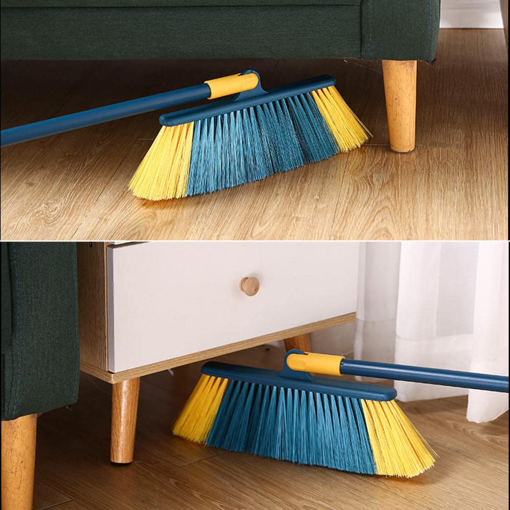 FEMUN Sweep Dustpan Set Durable Indoor Non-Stick Hair Household Rotating Head Soft Hair Long Handle Stainless Steel Thickened Sweep Broom and Dustpan, Used Under beds, Sofas, and cabinets