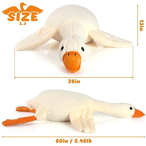 Qicpi 60" Goose Stuffed Animal Weighted Plush Toy White Swan Throw Soft Plush Sleeping Pillow Stuffed Animal Toys for Kids Gifts