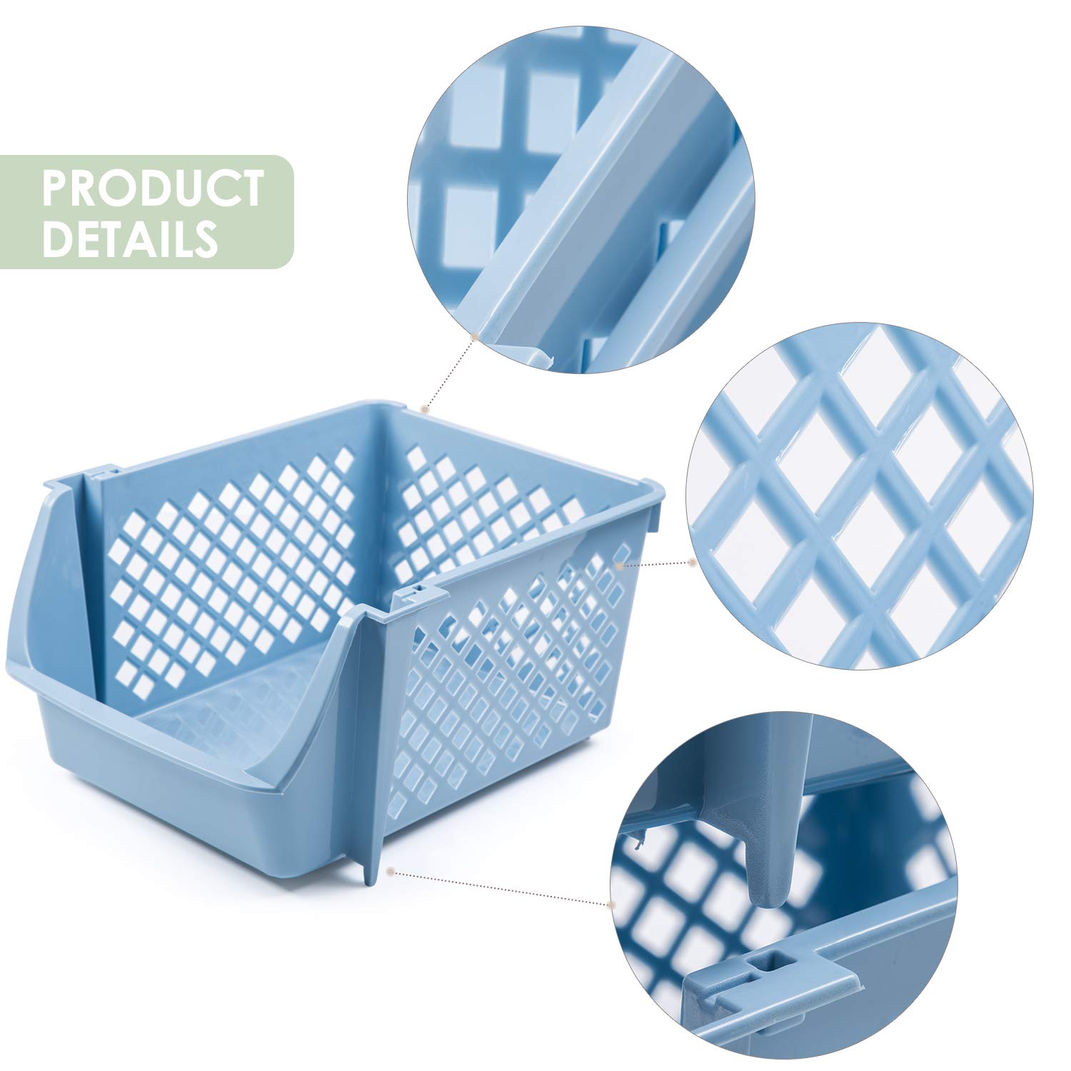 DVHOK 4Pcs Stackable Storage Basket Organizer for Food Snacks Toys Toiletries Plastic Storage Bins Blue