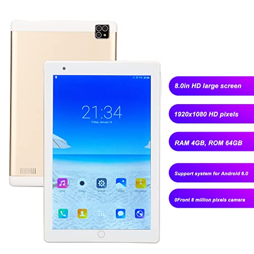 GOWENIC P20 Tablet, 8 Inch Android 10 4GB RAM 64GB ROM HD Display 8000mAh Tablets, Kids Tablet PC Portable Entertainment, Dual SIM 3G, 8MP 16MP Camera(Gold)