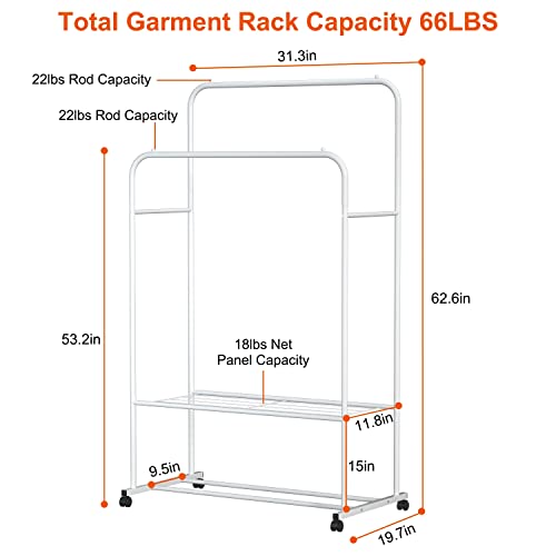 iMounTEK Garment Racks, Garment Hanging Rack Clothing Hanging Rail Pillow Shoe Display Organizer Stand Rolling Wheel Wardrobe Clothing Racks Clothes Organizer Shelves for Hanging Clothes for Bedroom