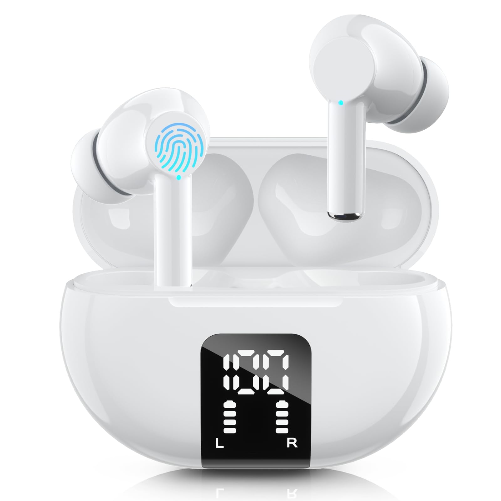 Carego Wireless Ear Buds Bluetooth Earbuds, 60H Playtime LED Power Display, Bluetooth 5.3 Headphone with Mic, Noise Cancellation Stereo Sound, IPX5 Earphone for iPhone/Samsung/Android/iOS, Y42 PRO-C