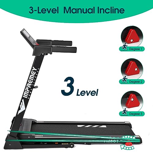 Impremey Folding Treadmill with Incline, Electric Treadmill with 42β x 16β Large Running Belt, Heart Rate Monitor, Easy Assembly, 64 Preset Programs, 7.5 Mph Speed, 2.5HP, Compact Design for Home