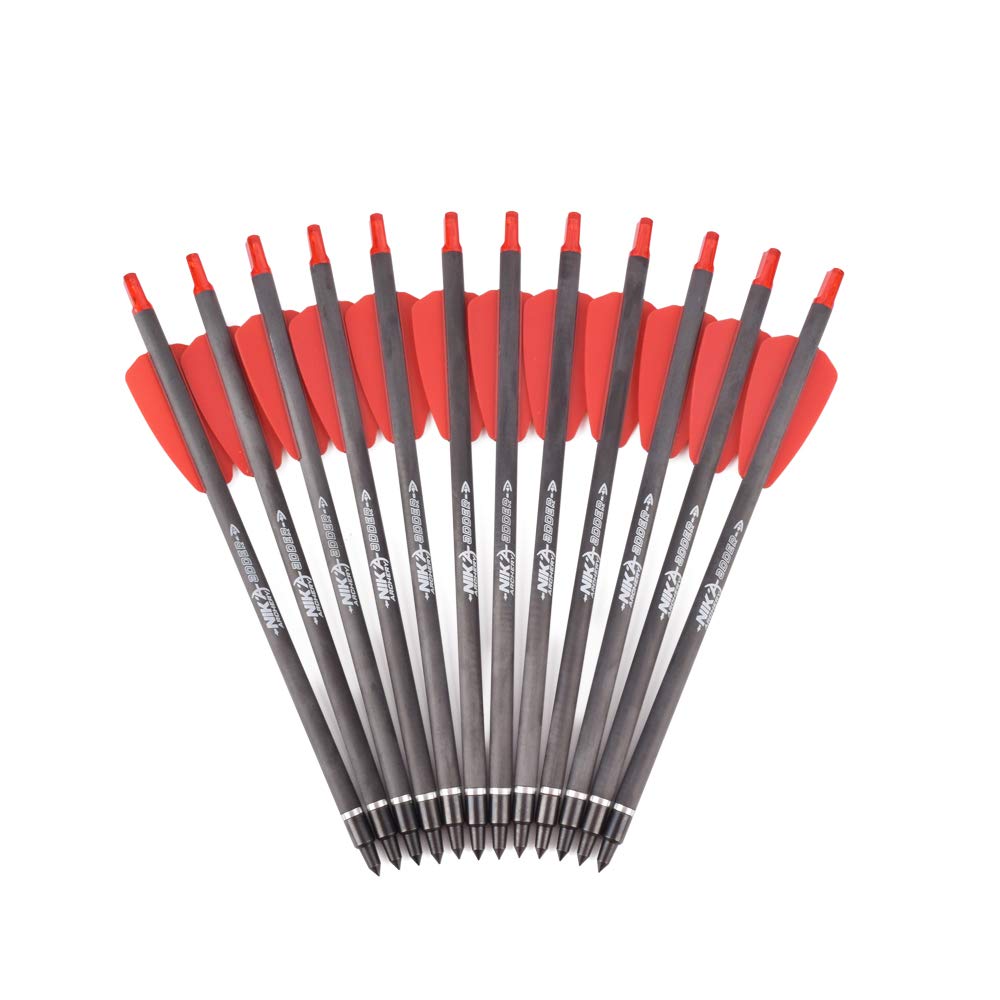 Crossbow Archery 7.5" inch R9 Crossbow Bolts Carbon Arrows 2" Red Vanes with 100grain Broadhead for Hunting Shooting Targeting 12PCS in Pack