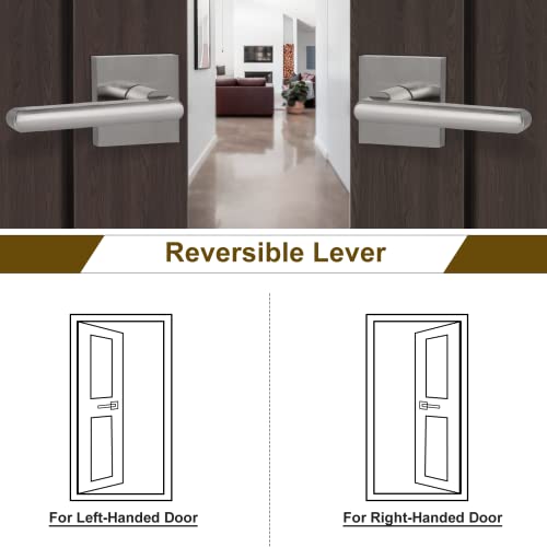 HOSOM 6 Pack Passage Door Handles Interior Door Levers for Hallway, Closet Doors Heavy Duty No Locking Door Handle Set, Satin Nickel Finished with Square Plate