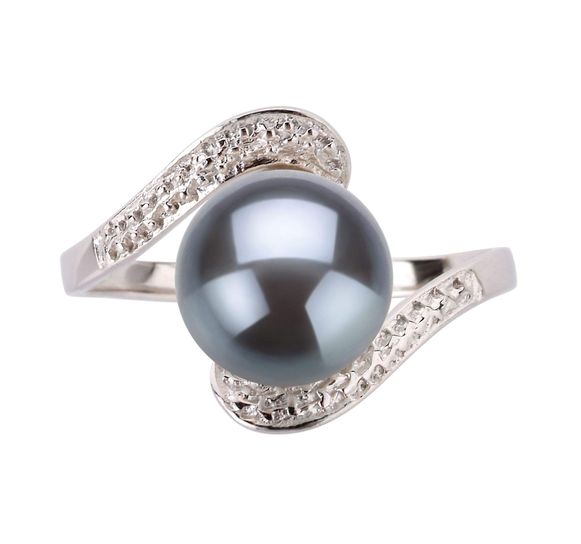 Chantel Black 9-10mm AA Quality Freshwater 925 Sterling Silver Cultured Pearl Ring For Women - Size-9