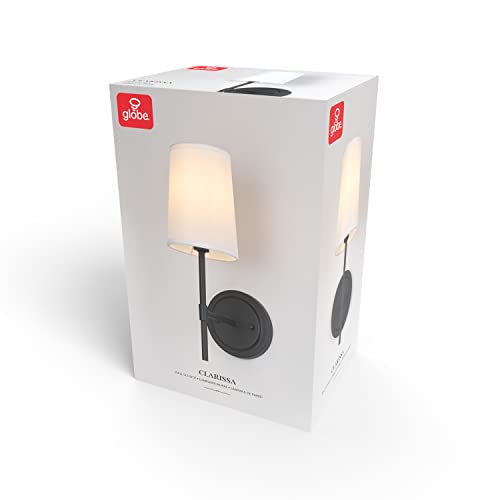 Globe Electric 51859 1-Light Wall Sconce, Matte Black, White Fabric Shade, Wall Lighting, Wall Lamp Dimmable, Wall Lights for Bedroom, Kitchen Sconces Wall Lighting, Home Décor, Bulb Not Included