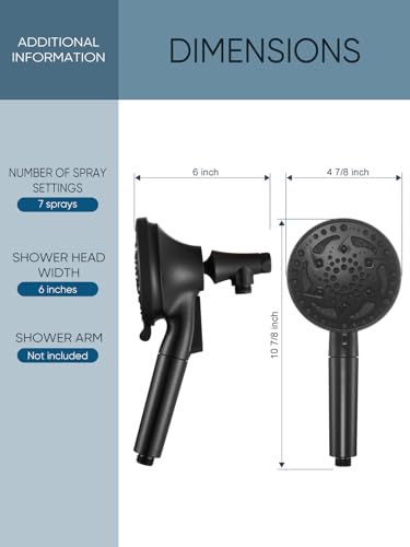 Cobbe Filtered Shower Head with handheld, High Pressure 7-mode Showerhead Hose, Bracket, Water Softener Filters Beads for Hard Remove Chlorine and Harmful Substance, Black, U.S. Patents