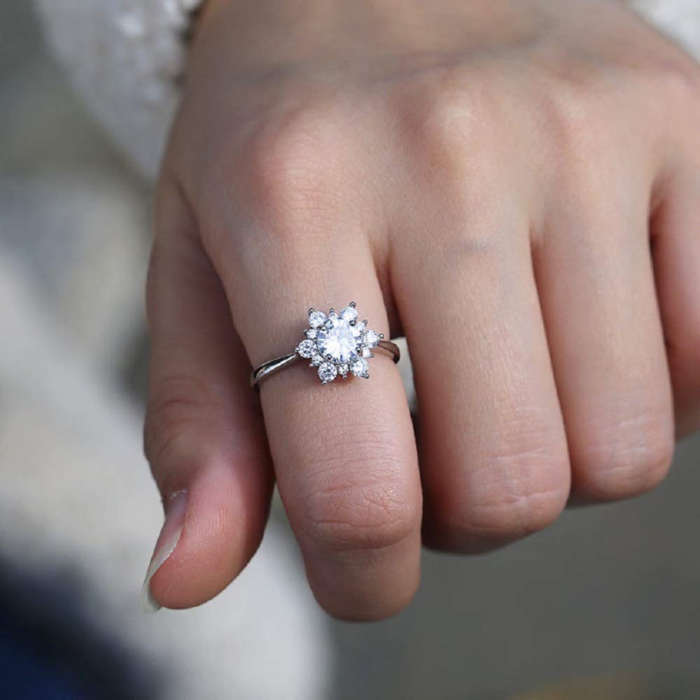 CHWLNJN Fashionable 925 Sterling Silver Shiny Full Diamond Flower Ring Cubic Zirconia Ring Exquisite Ladies CZ Diamond Ring Eternal Engagement Wedding Ring (6)