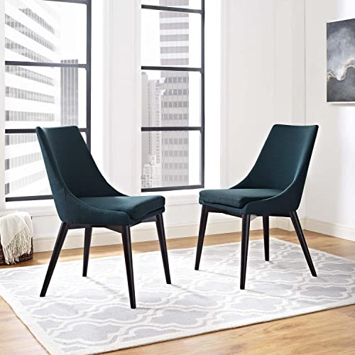 Modway Viscount Mid-Century Modern Upholstered Fabric Two Kitchen and Dining Room Chairs in Azure