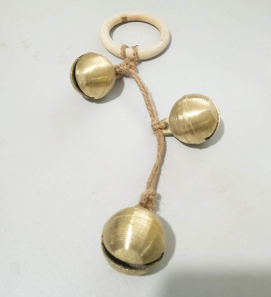 Retro Copper Bell String Home Garden Decoration Hanging Bells Wooden Ring Twine Decoration (Style1)
