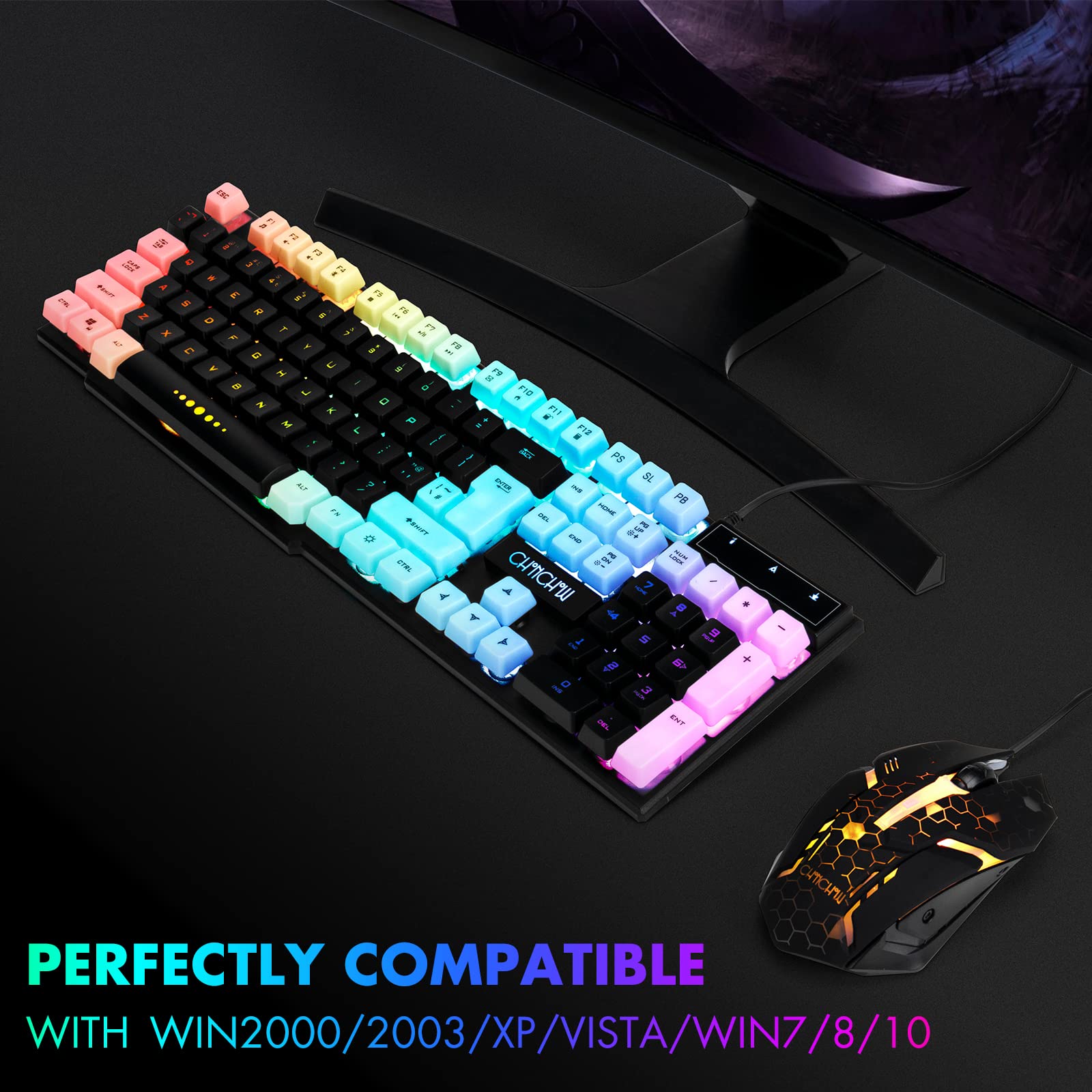 CHONCHOW Gaming Keyboard LED Backlit Lighted Wired Keyboard Mechanical Feeling PC Keyboard 11-Game Lights Mode(Custom) Splashproof Compatible with PC/Windows Linux /Ps4/Xbox one/Mac OS