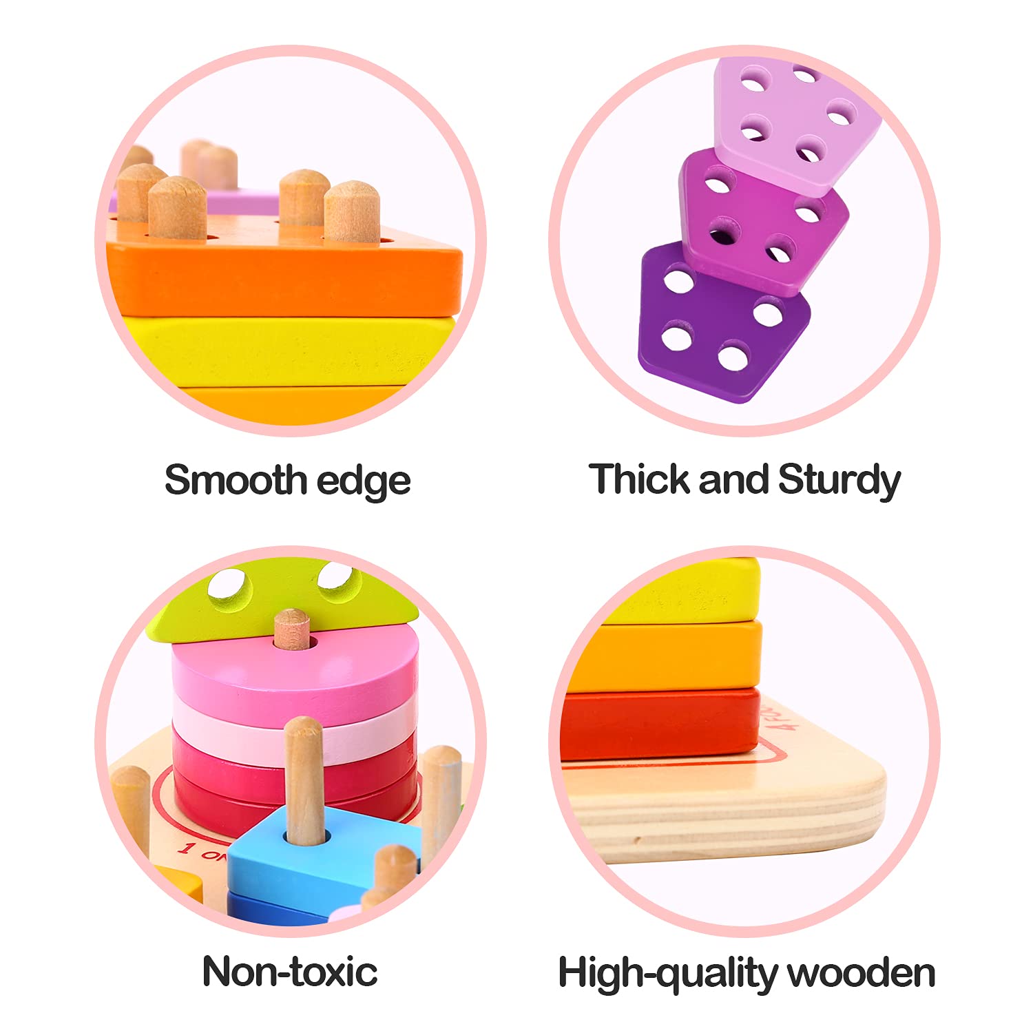 TOOKYLAND Wooden Geometric Shape Sorter - 21pcs Shape and Color Recognition Toy, Ages 2+