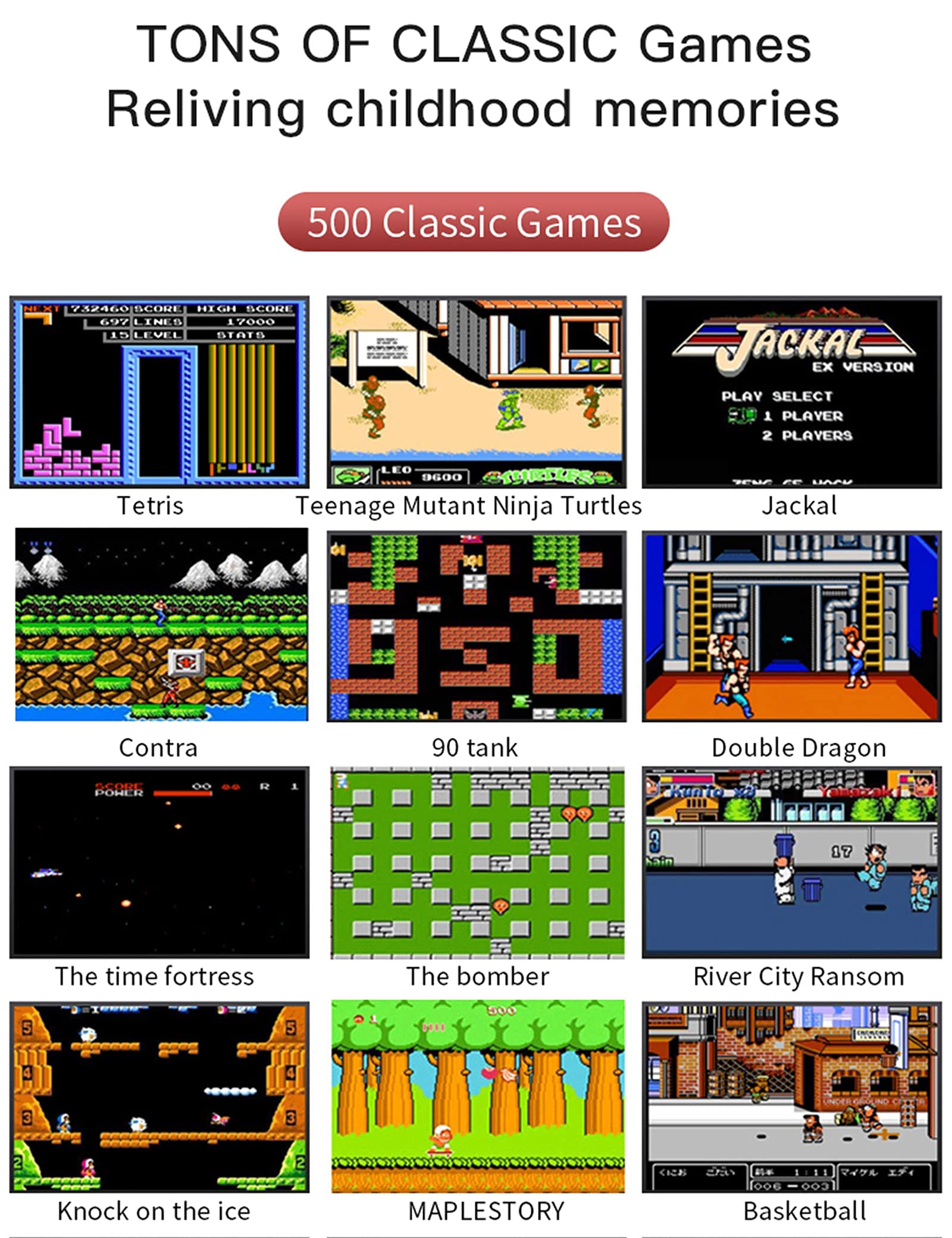 Retro Handheld Game Console AKKWEOP with 500 Classical FC Games-3.0 Inches Screen Portable Video Game Consoles Video Games Support for Connecting TV & Two Players for Kids Adults (Gray)