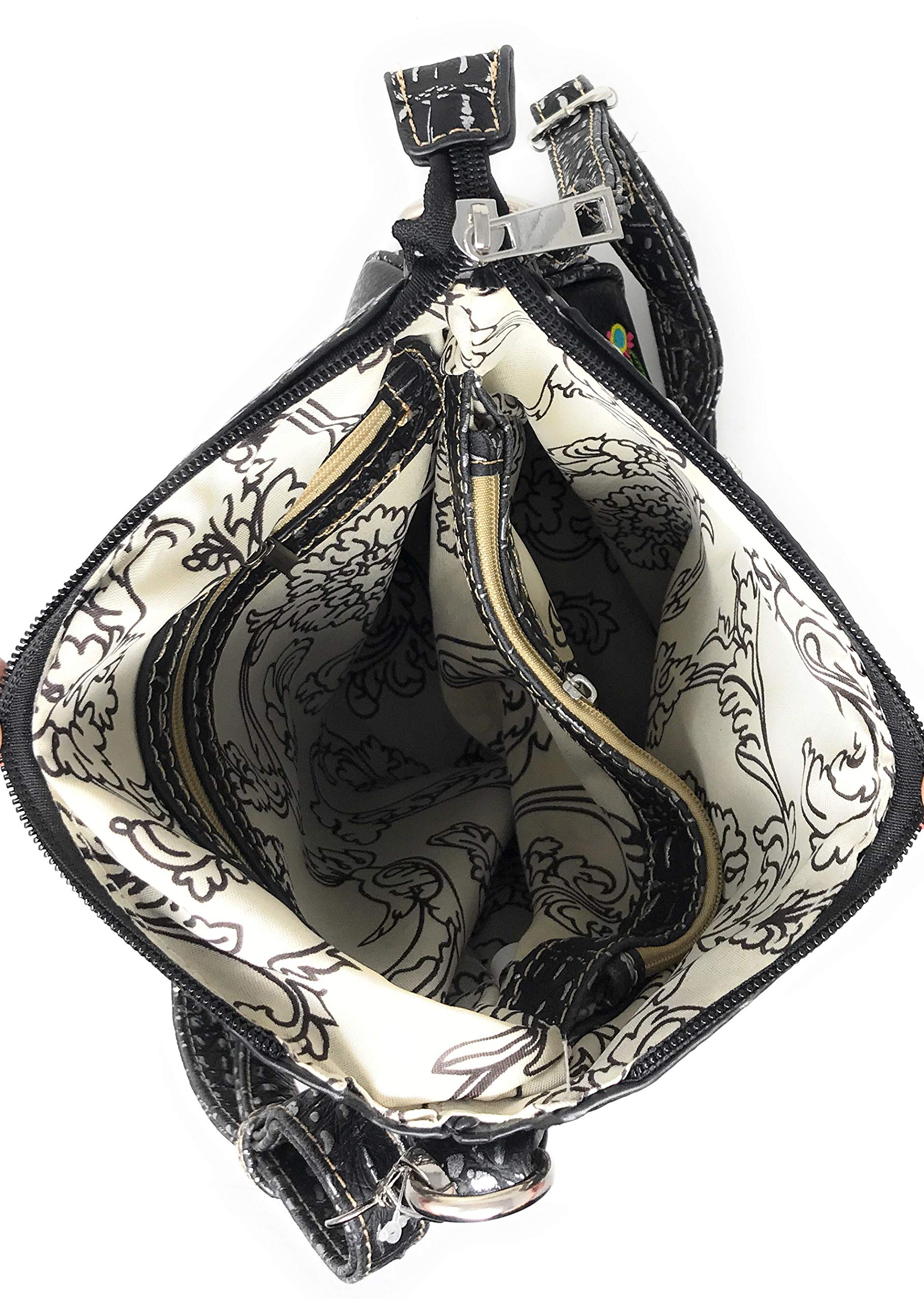 Western Sugar Skull Embroidery Rhinestone Cross Conceal Carry Crossbody Bag Set (Black)