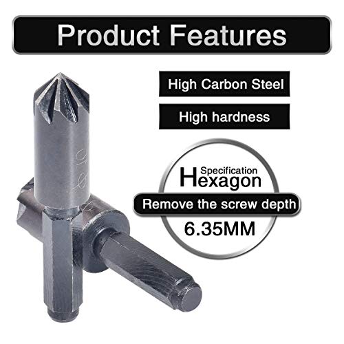 HOHXEN 1/4'' Hex Shank HSS 7 Flute Woodworking Countersink Drill Bit Set 82 Degree Chamfer Countersink Bit Carpentry Reamer 10mm/13mm