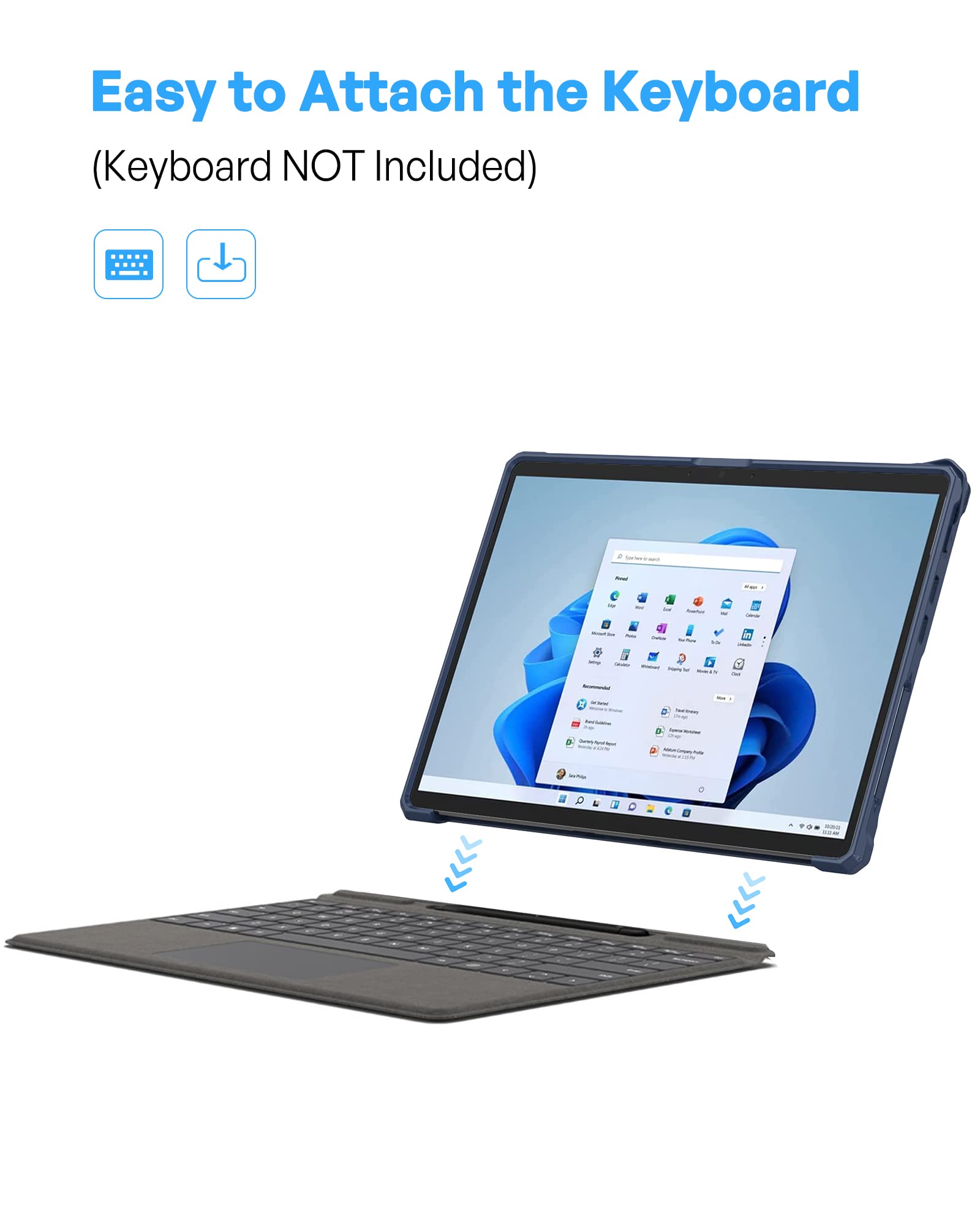 ProCase Case for Surface Pro 8, Rugged Protective Cover with Built-in Hand Strap Compatible with Type Cover Keyboard for 13.0" Microsoft Surface Pro 8 2021 Release –Navy