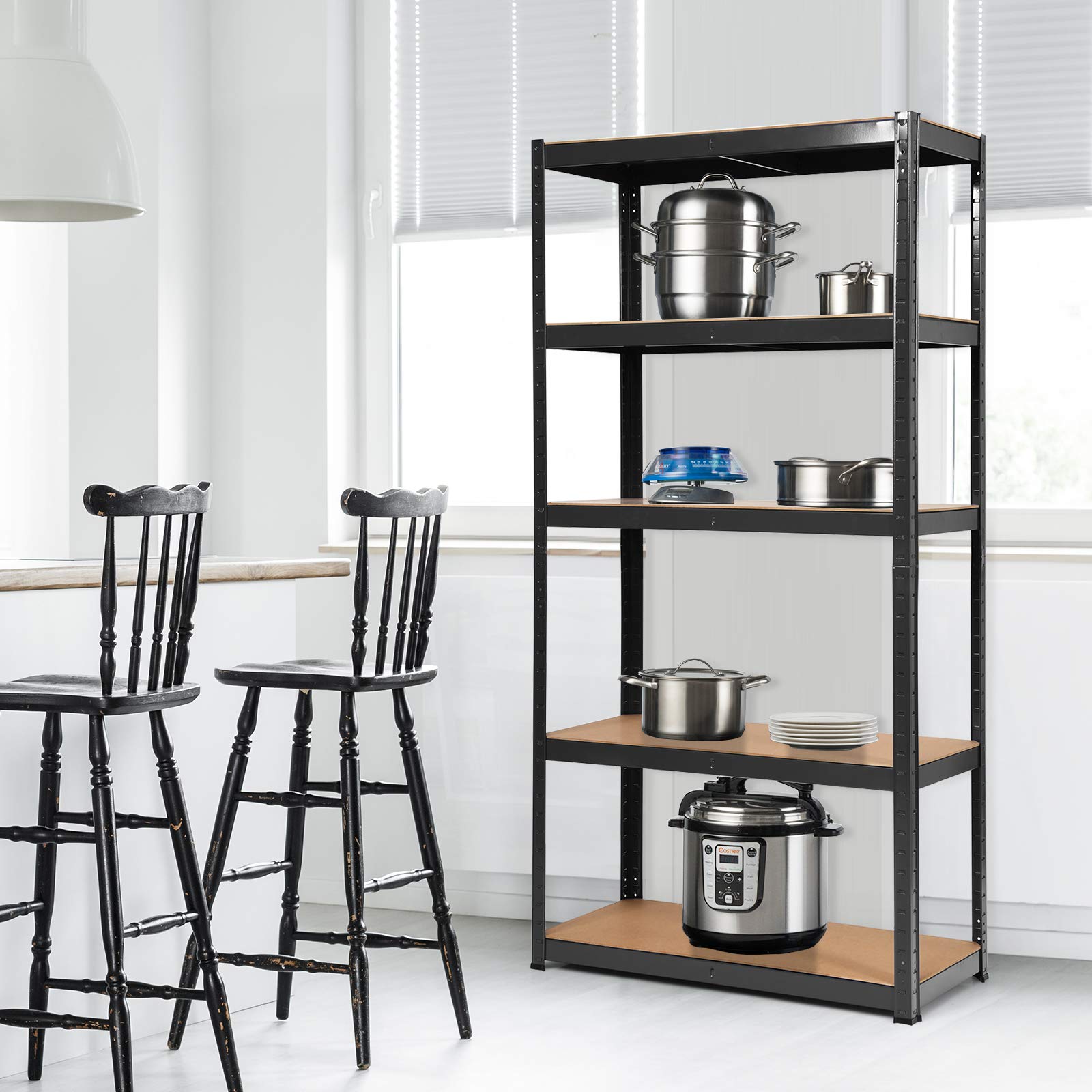 Giantex Storage Rack Shelving Unit Storage Shelf Steel Garage Utility Rack 5-Shelf Adjustable Shelves Heavy Duty Display Stand for Books, Kitchenware, Tools Bolt-Free Assembly 36"x 16"x 72” (1)