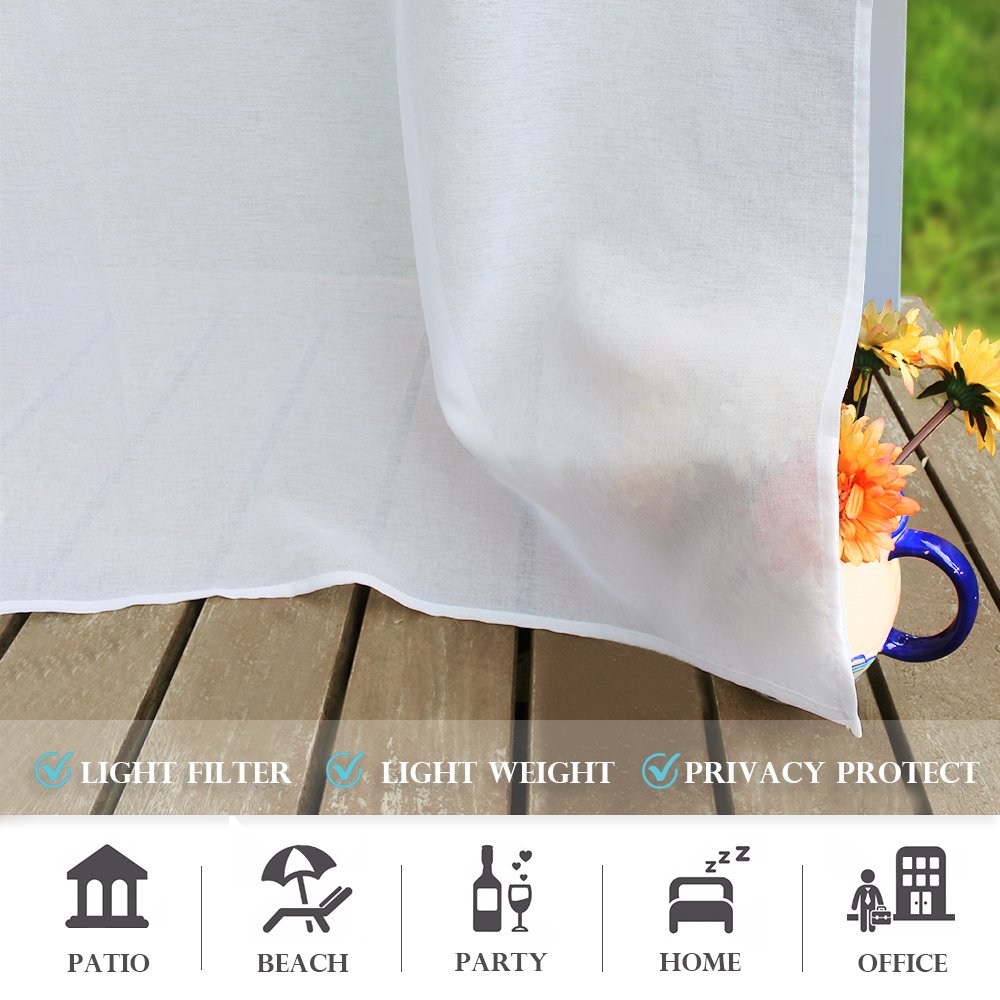 RYB HOME Outdoor Sheer Curtains - Linen-Like White Sheer Panel Grommet Top Dry Fast Prevent Directly Light Exposure for Garden/Porch, with Free Rope Tieback, W 54 x L 96 inch, 1 Pc