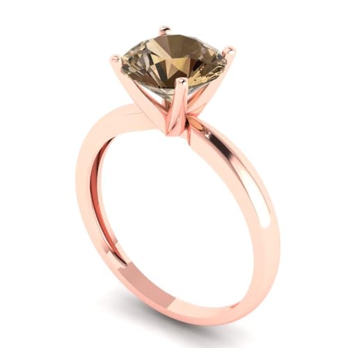 Clara Pucci 1.9ct Round Cut Solitaire Brown Champagne Diamond Bridal Designer Wedding art deco Anniversary Ring in 14k Rose Gold