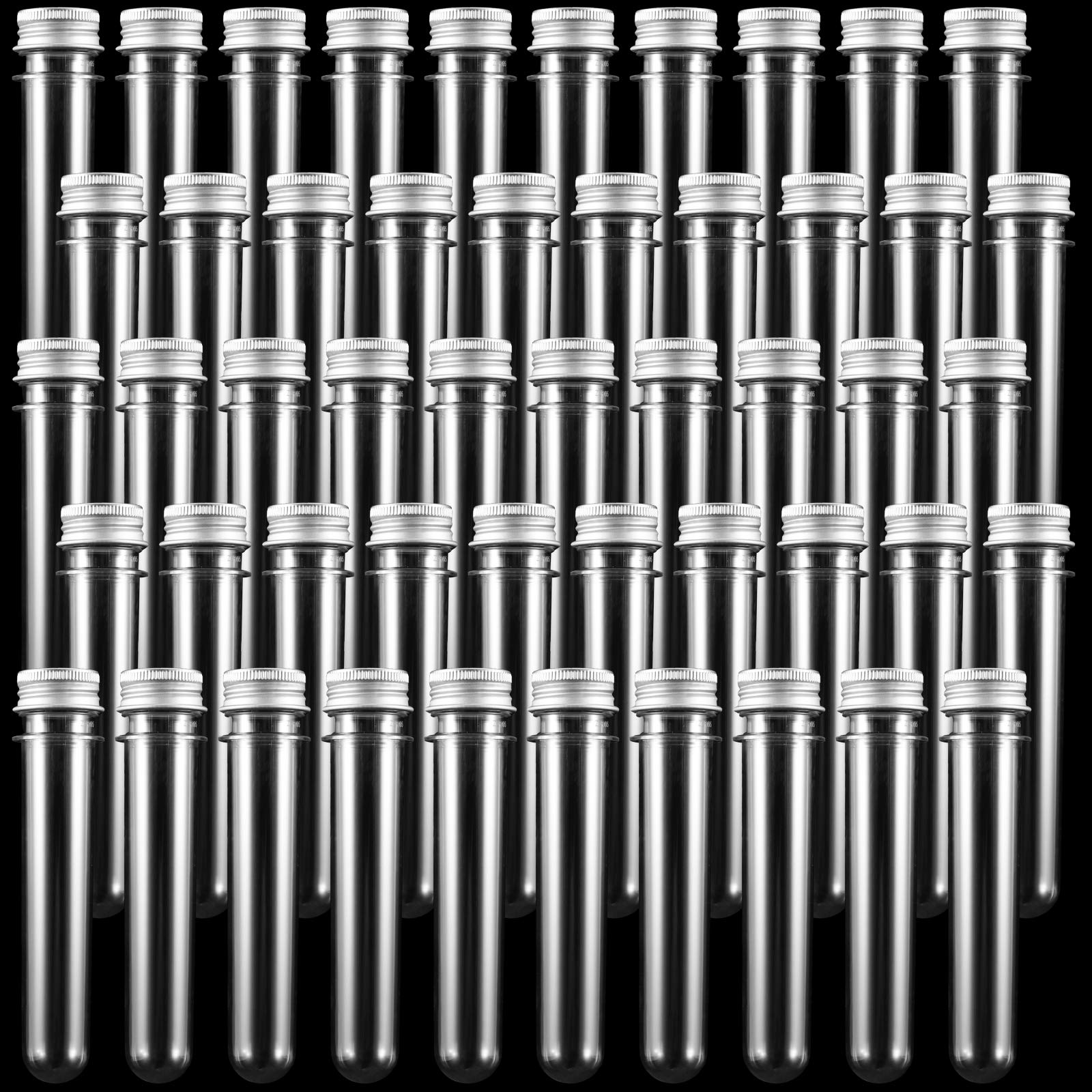 KOHAND 50 PCS 140 x 25mm Clear Test Tubes with Screw Caps, 40ml Plastic Test Tube with Aluminum Covers for Sample Christmas Candy Bath Salt Science Party Favors