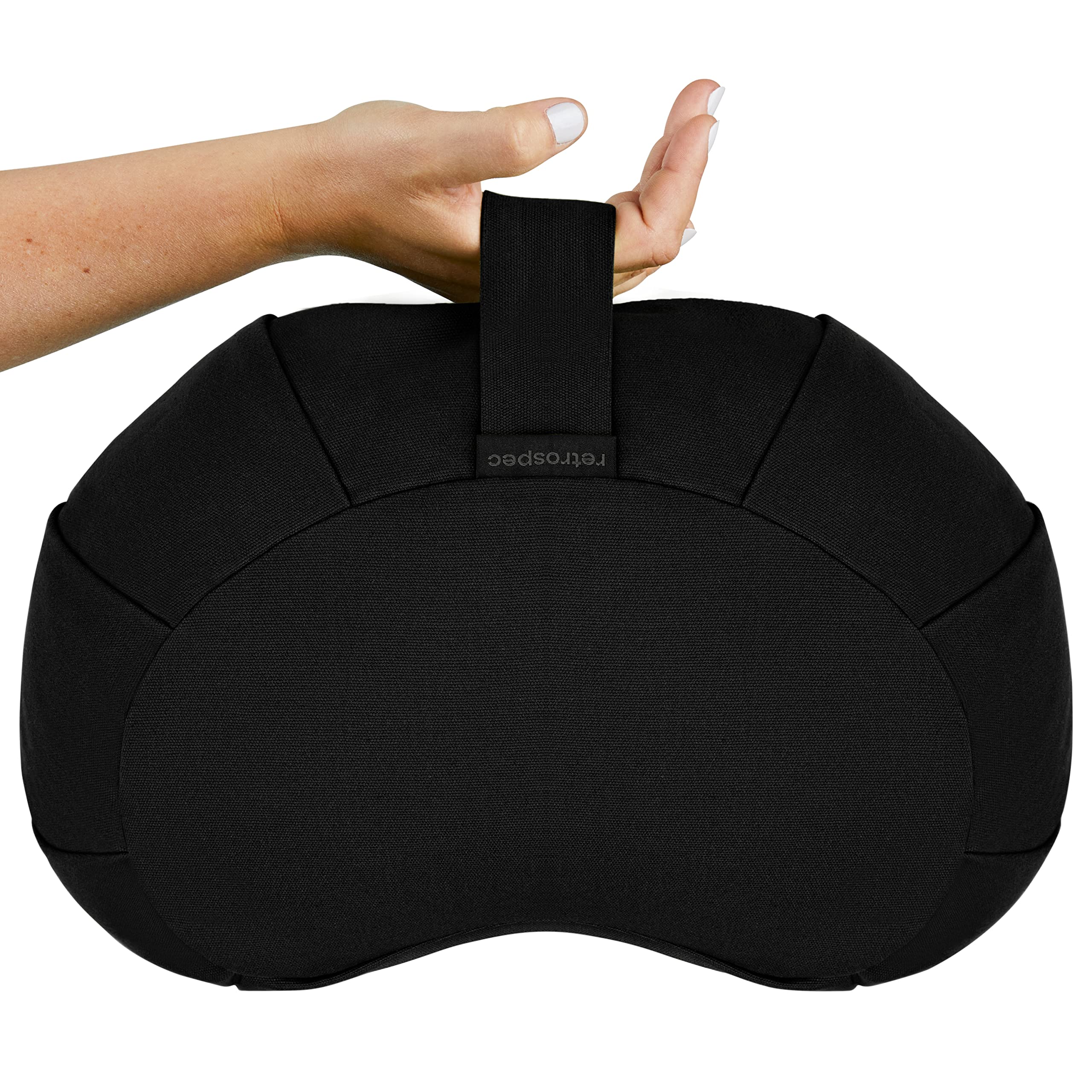Retrospec Sedona Zafu Meditation Cushion Filled w/Buckwheat Hulls - Yoga Pillow for Meditation Practices - Machine Washable 100% Cotton Cover & Durable Carry Handle, Crescent, Black