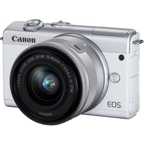 Canon EOS M200 Mirrorless Camera with 15-45mm and 55-200mm Lenses (White) (3700C009) + Filter Kit + 2 x 64GB Card + Charger + 2 x LPE12 Battery + Card Reader + More (Renewed)
