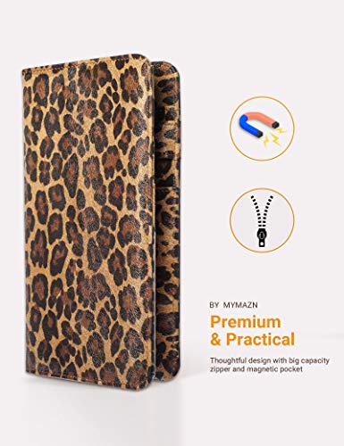 Server Book for Waitress Book with Zipper Pocket, 5x9 Leopard Magnetic Closure Server Wallet with Money Pocket and Zipper Pouch, Restaurant Waitstaff Organizer Fit Server Apron