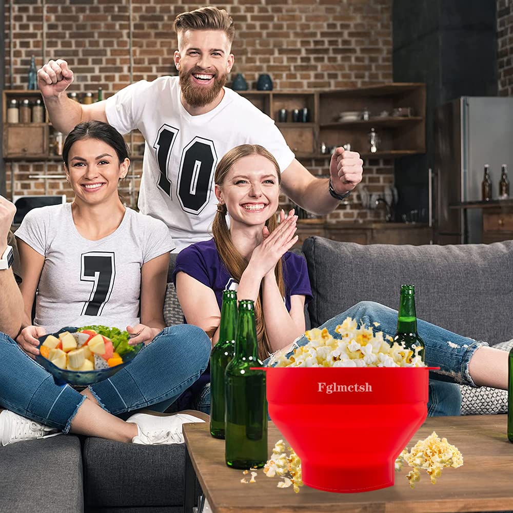 Fglmctsh The Original Microwave Popcorn Popper, Silicone Popcorn Maker Collapsible Bowl BPA -Free, Hot Air Popcorn Maker, No Oil Required,Red an Blue