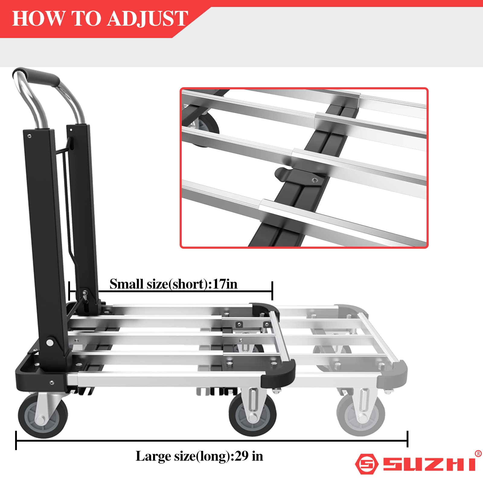 Folding Platform Truck cart with 4 Wheels, Moving Cart Collapsible Dolly, Foldable Dolly Cart, 330LBS Capacity, Durable, Solid & Essentials for Moving Luggage, Travel, Shopping