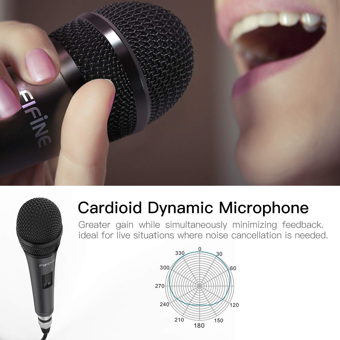 Fifine Karaoke Microphone, Dynamic Vocal Microphone for Speaker,Wired Handheld Mic with On and Off Switch and14.8ft Detachable Cable-K6