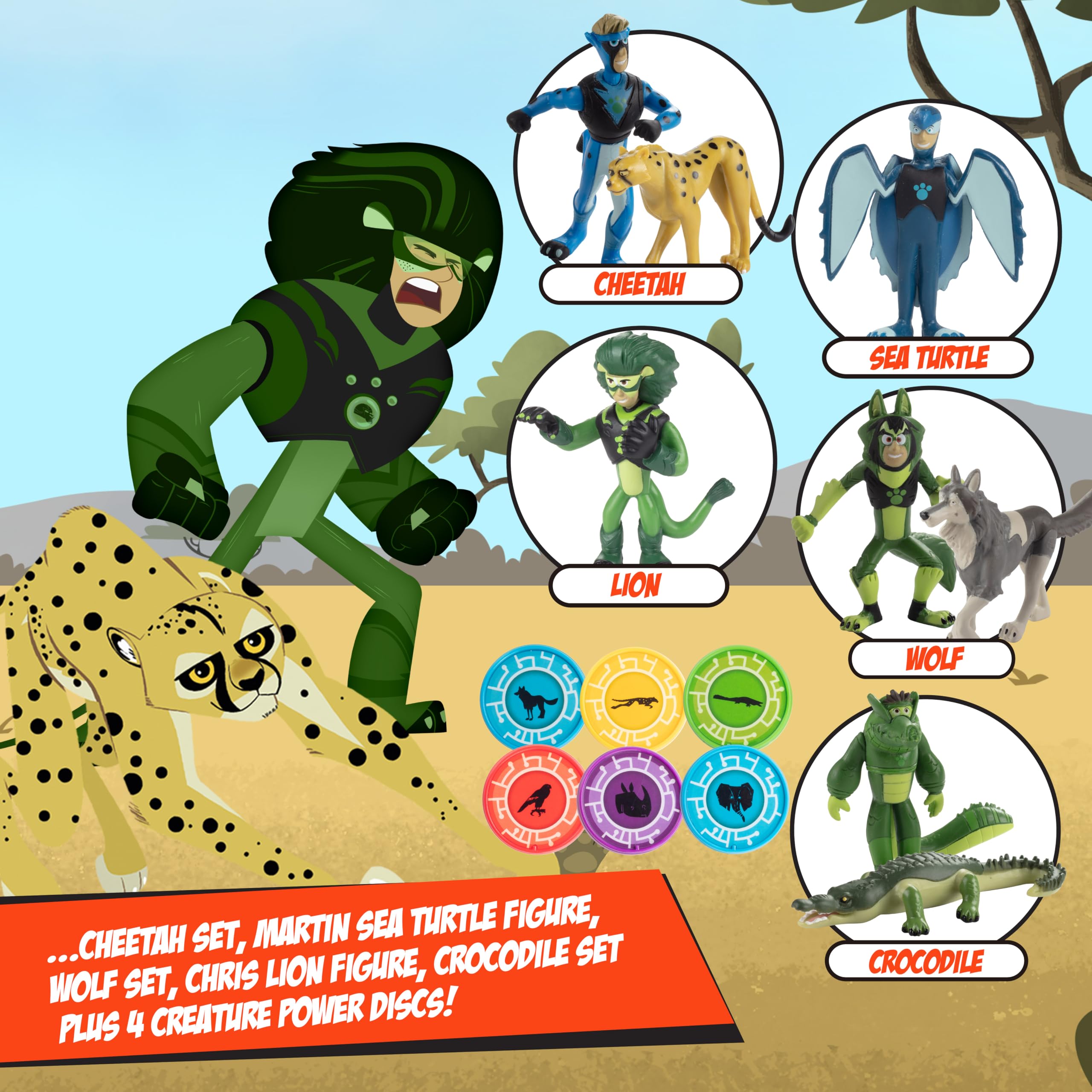 Wild Kratts 22-Pack Action Figure Set - Officially Licensed, Includes 3" Chris & Martin Kratt, Creature Figurines & Discs - Ages 3+