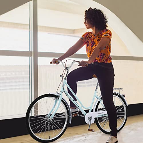 CRX 26" Beach Cruiser Bicycle - 26-Inch Single Speed Bicycle Womens Comfort Bikes Beach Cruiser Bike Single Speed Retro-Styled with Rear Rack Small Steel Step-Through Frame for School Live Students