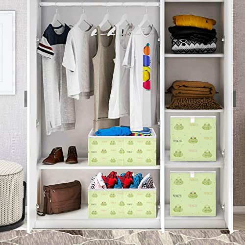 JIPONI Cute Princess Frogs Foldable Storage Basket Bin, Storage Cube Box Organizers for Toys, Clothes, Closet, Shelves 11x11x11 In