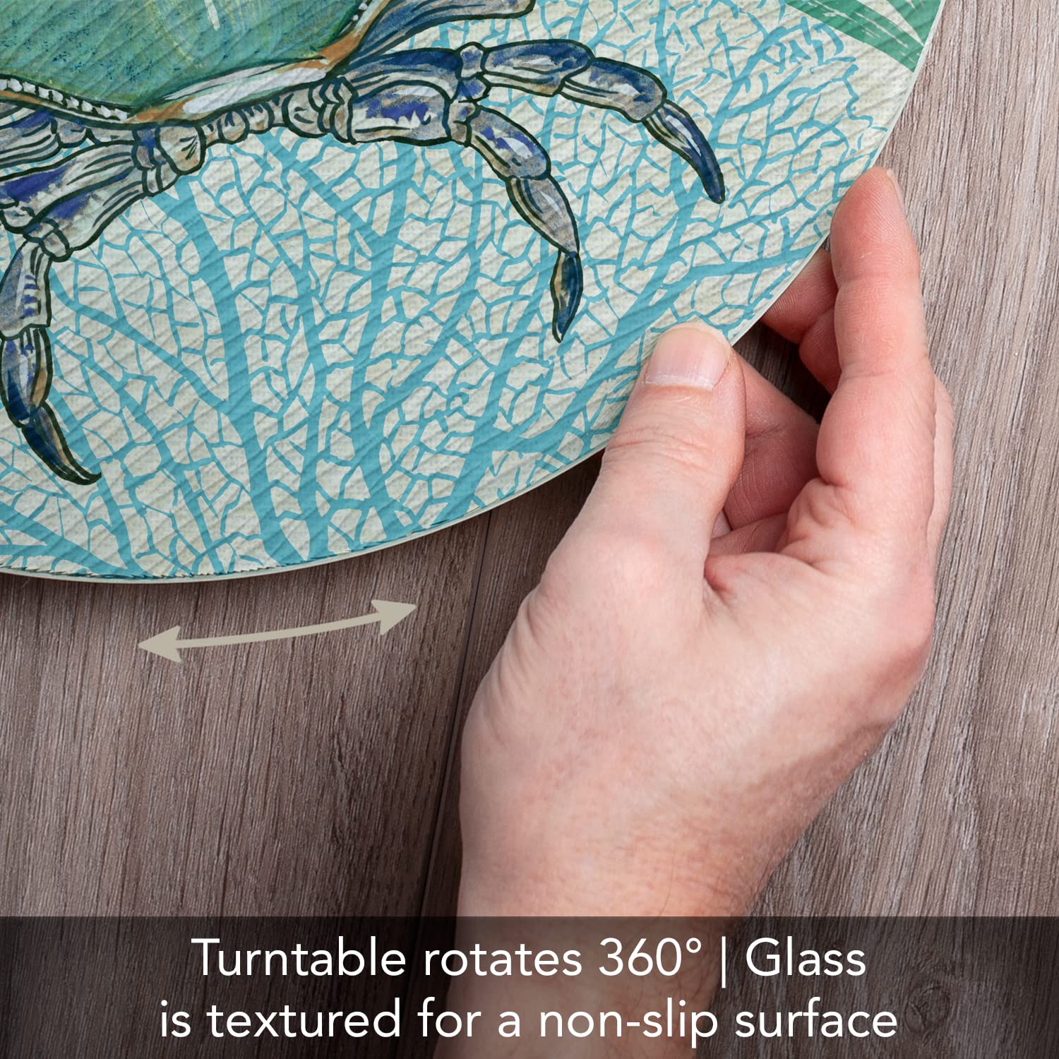 Counterart Oceana 4mm Heat Tolerant Tempered Glass Lazy Susan Turntable 13" Diameter Cake Plate Condiment Caddy Pizza Server