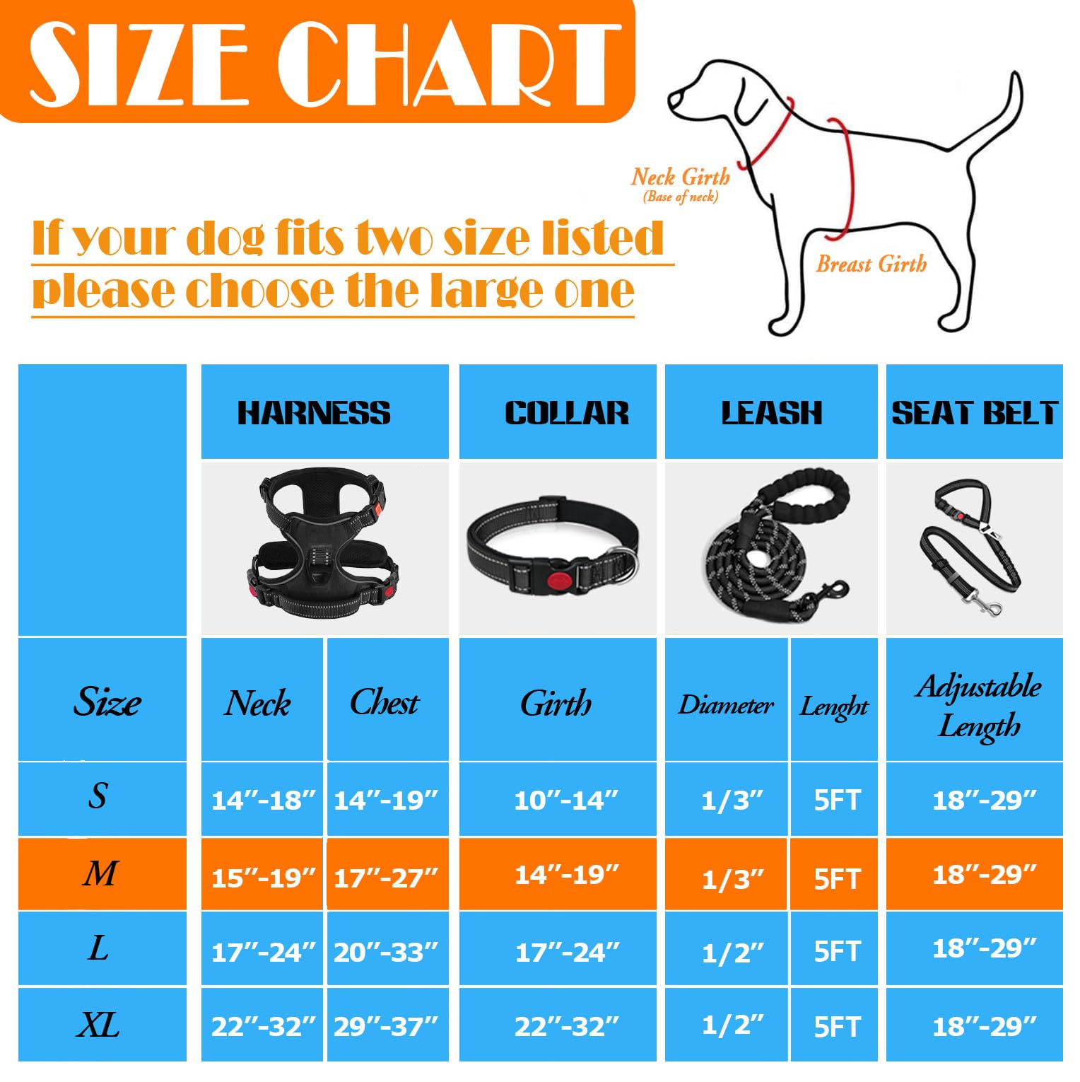 LOBEVE No Pull Dog Harness, Collar & Leash Set | Includes Dog Seat Belt, Collapsible Bowls & Poop Bag Dispenser. Ideal for Training, Walking, Hiking. Fits Small to Large Dogs(Black-M)