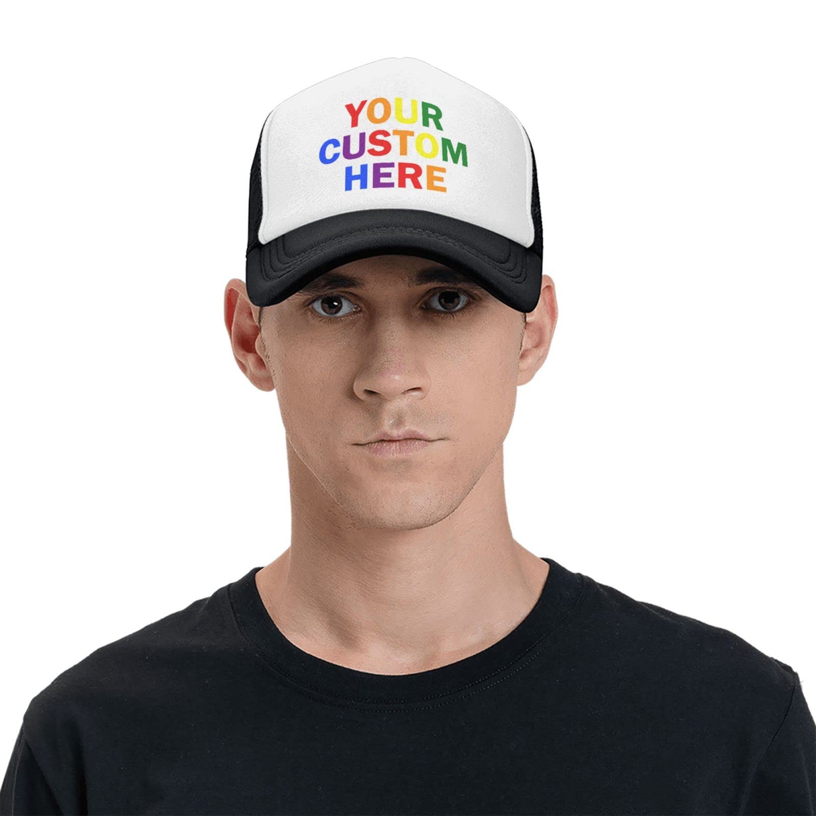 Custom Hat, Personalized Hat, Custom Trucker Hat, Design Your Own Hats with Text Logo Pictures Customized Mesh Hat Hip Hop Hats A-Black