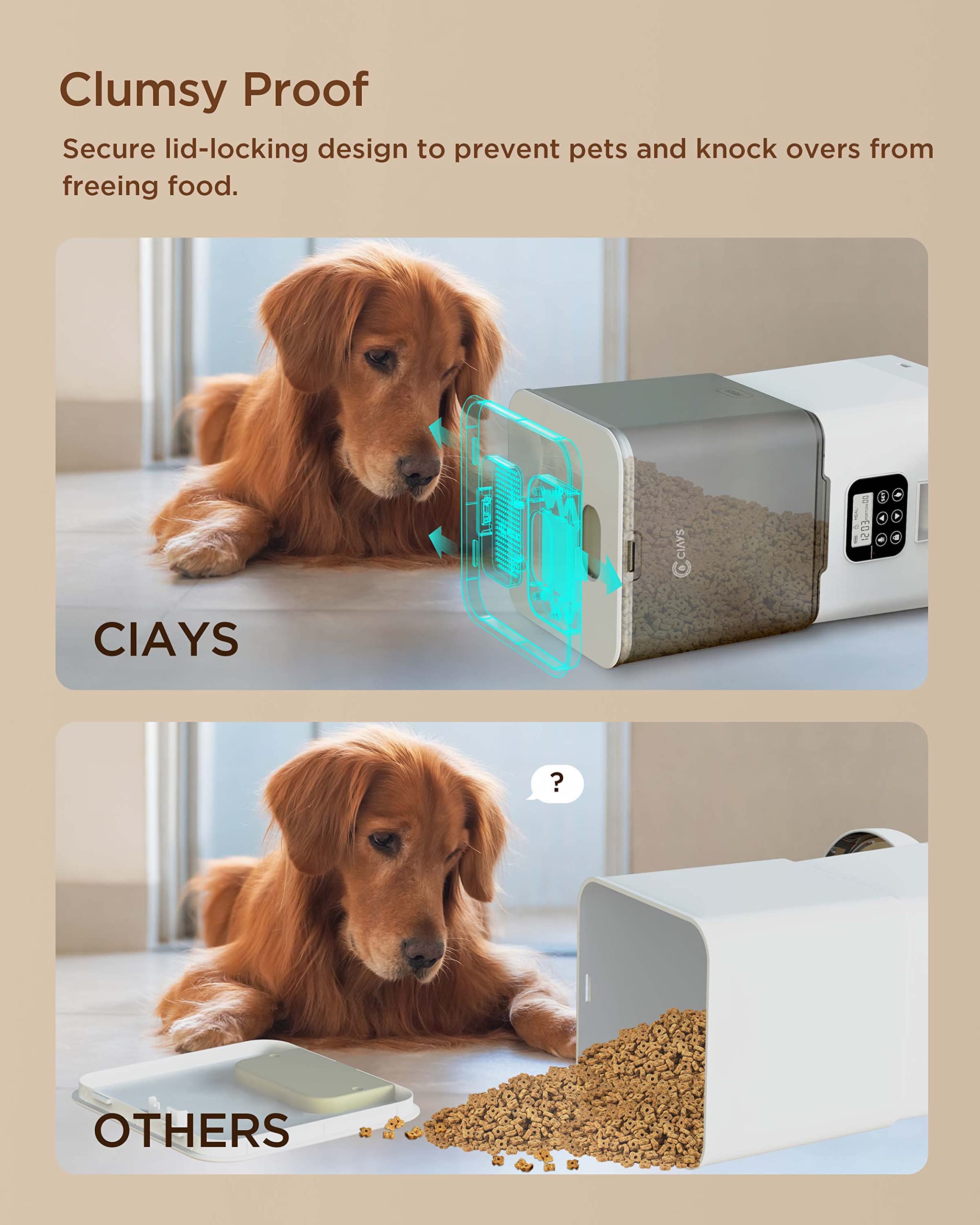Ciays Automatic Cat Feeder, 5.6L, Control 4 Meals Per Day, Pet Dry Food Dispenser, Dual Power Supply & Voice Recorder, White