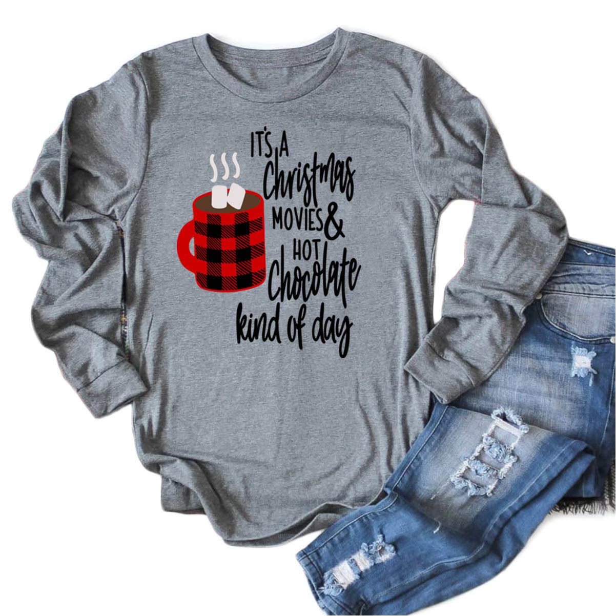 Christmas Tshirts for Women Funny Christmas Movie Clothes Short Sleeve Tops Tee (L, Grey2S)