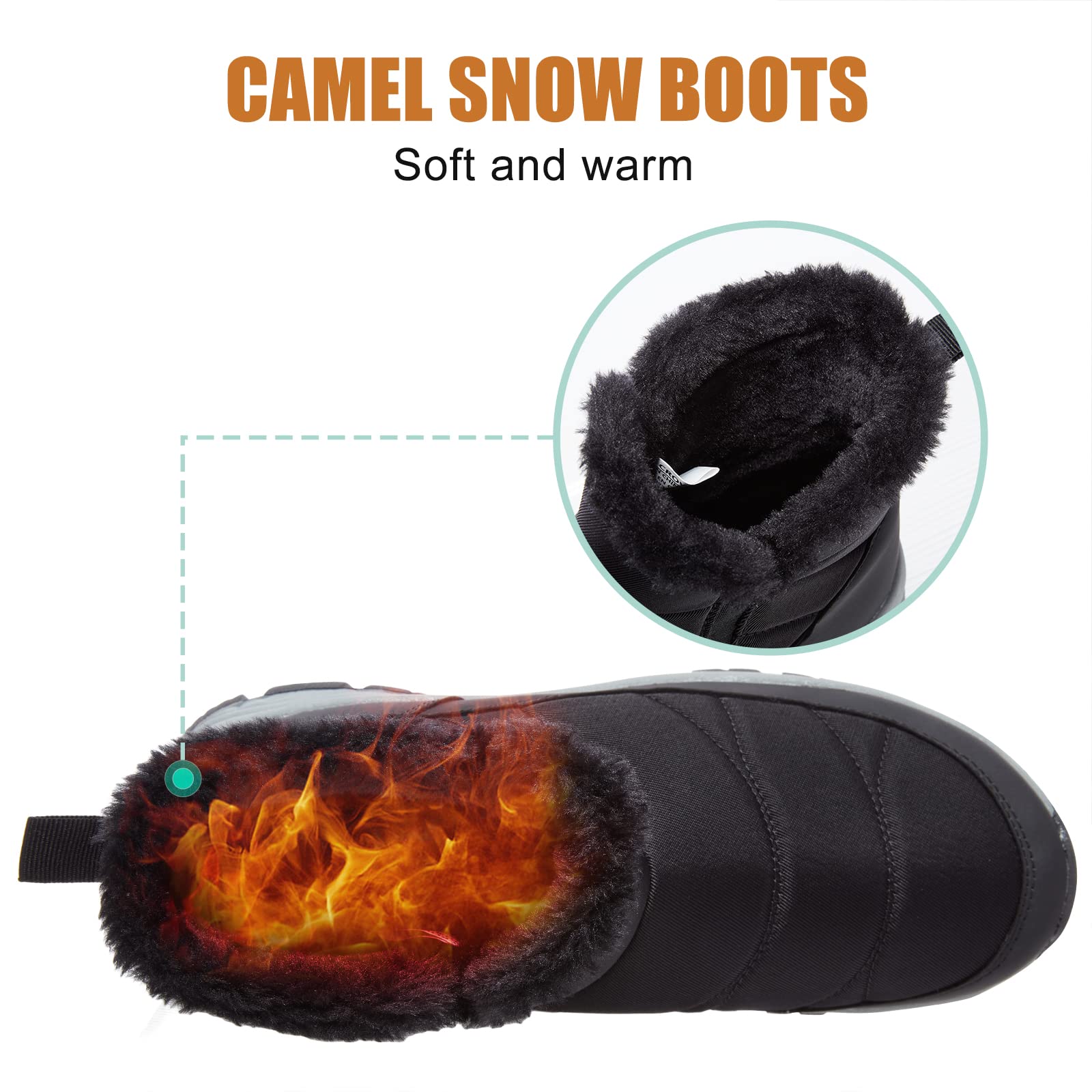 CAMEL CROWN Womens Winter Snow Boots Slip On Ankle Bootie Anti-Slip Fur Lined Short Boots Waterproof Outdoor Footwear