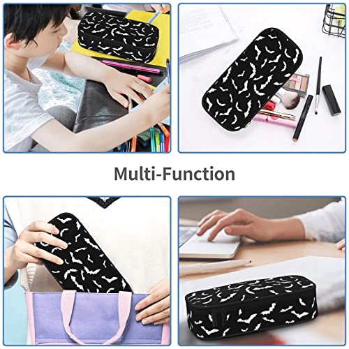 Gocerktr Bats Pencil Case Large Capacity Pen Case Double Zippers Pen Bag Office Stationery Bag Cosmetic Bag with Compartments