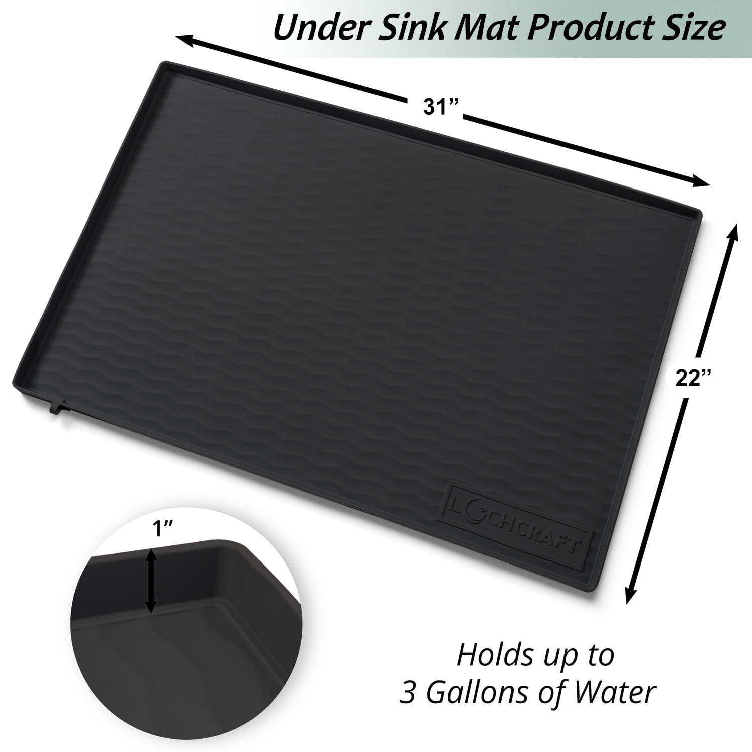 LochCraft Under Sink Mats for Kitchen Waterproof (31x22) Silicone Undersink Liner for Organizing and Waterproofing - Ideal for The Kitchen, Bathroom, and Laundry Room, Fits 33 Inch Cabinet (Black)