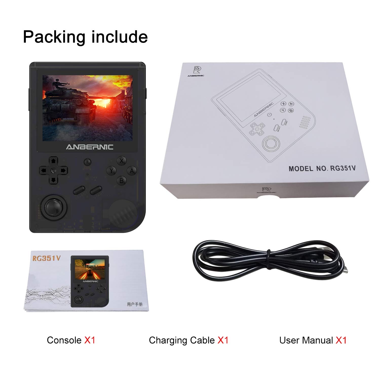 RG351V Handheld Game Console, Retro Game Console Support PSP / PS1 / N64 / NDS Opensource System RK3326 Chip, 3.5 Inch IPS Screen Portable Built in WiFi Console Vertical Version Gameboy Design