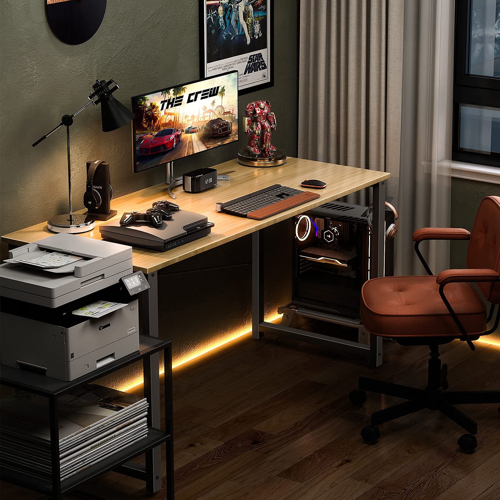 Coleshome 55 Inch Computer Desk, Modern Simple Style Desk for Home Office, Study Student Writing Desk,Walnut