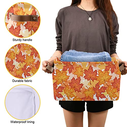 senya Thanksgiving Basket Fall Basket, Autumn Leaves Maple Leaf Foldable Fabric Collapsible Storage Bins Organizer Bag for Storage Toy Storage Pattern 12 One Size x1