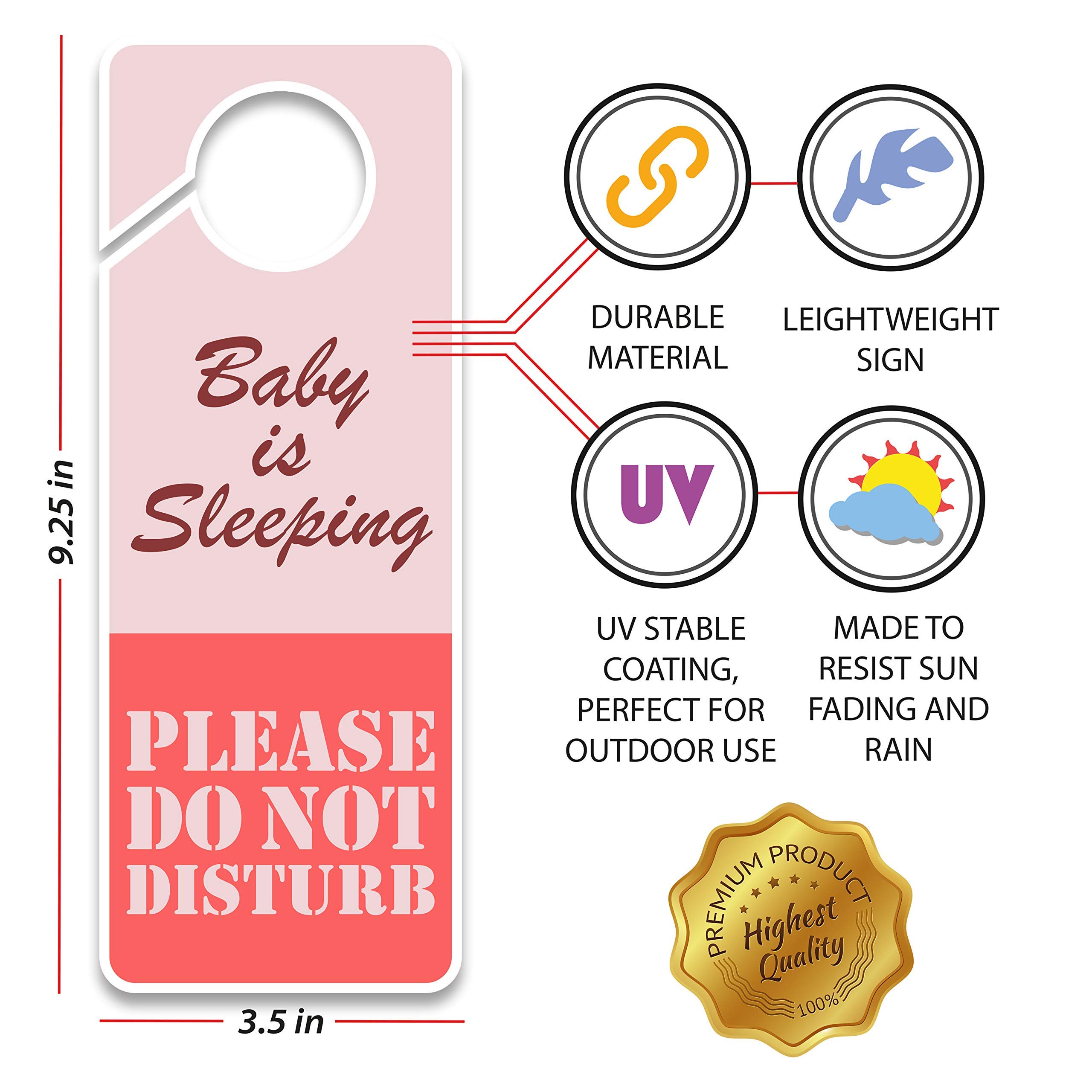 CLEVER SIGNS Baby Sleeping Sign for Front Door, Door Hanger 2 Pack, Double Sided, Ideal for Any Kind of Door Knob