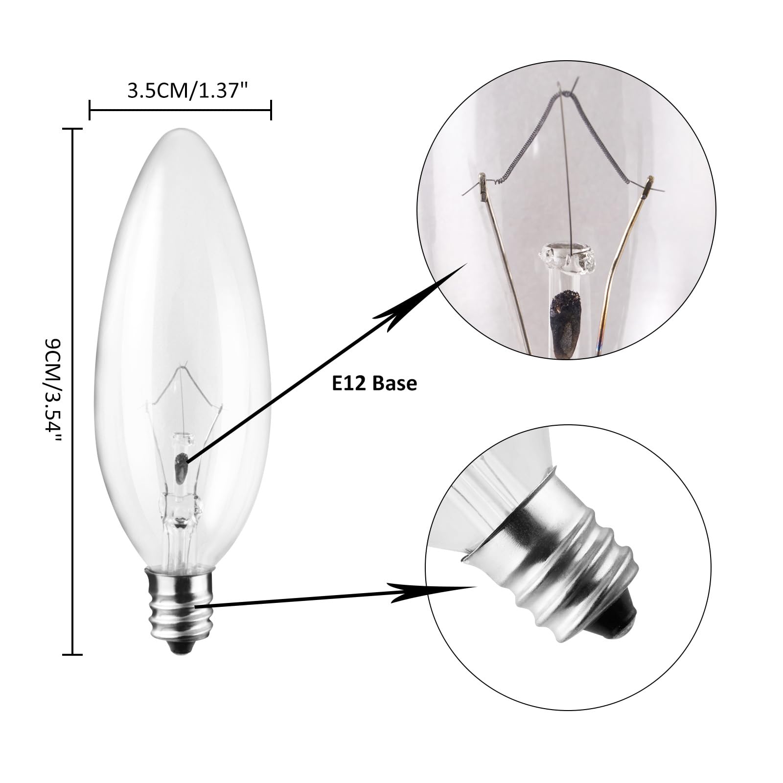 LinMiFo 12-Pack 60W 120V Incandescent Candle Light Bulbs Dimmable Chandelier Light Bulbs, E12 B10 Clear Candelabra Base Bulbs for Pendants or Outdoor, Ceiling Fan, Fireplace, Wall Sconces